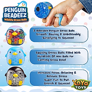 Penguin Stress Balls 3-Pack - Squishy Squeeze Fidget Ball Set for Stress Relief, Autism, ADHD - Cute Penguin Lovers Gift - Includes Blue, Black, Colorful Animal Squishies - Fun & Relaxing to Squish