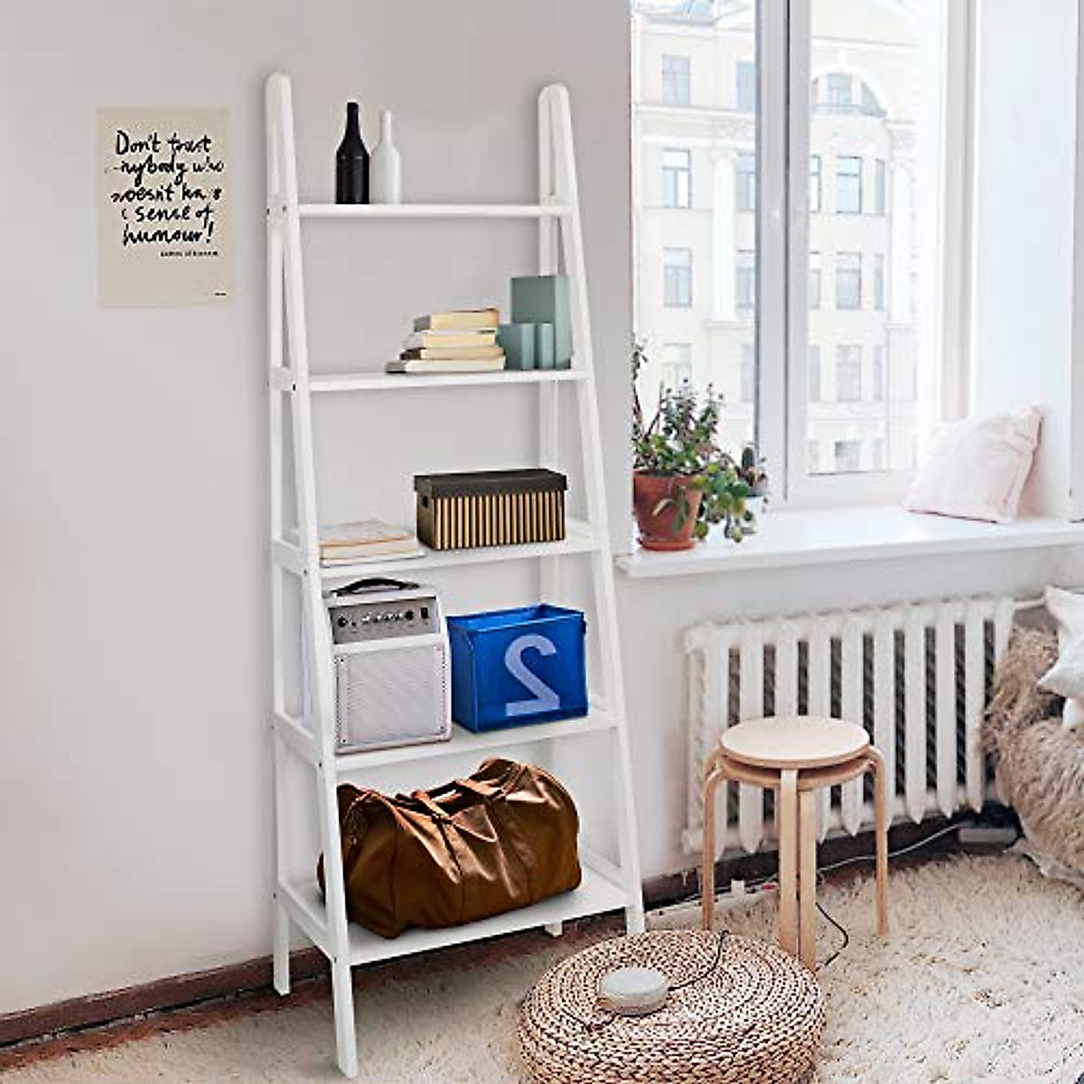 Casual Home 5-Shelf Ladder Bookcase, White (New)