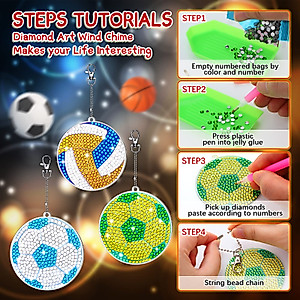 Junkin 26 Pcs Balls DIY Diamond Art Painting Keychain Kits 5D Diamond Painting Key Chains Soccer Ball Football Chain Key for Backpack Shoulder Bag Sports Accessories Adults and Kids