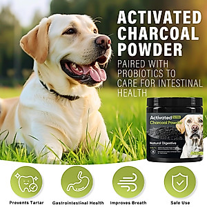 GroceryCentre Activated Charcoal for Dogs & Cats, Natural & Powerful Charcoal Powder Support Upset Stomach, Gas Relief, Digestive & Liver Support for All Pets
