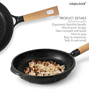 COOKLOVER Nonstick Frying Pan 100% PFOA Free Cookware Induction Skillet Fry Pan Set Pack -3-7.9 Inch & 9.5 Inch &11 Inch Black