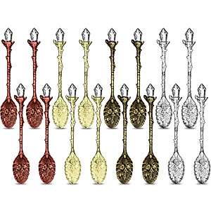 Retro Spoon Crystal Alloy Spoon Witch Spoon Crystal Tea Spoon Coffee Spoons Vintage Carved Coffee Spoon Crystal Head Spoons Decorative Dessert Spoons for Cafe Tableware Coffee Bar (16 Pieces)