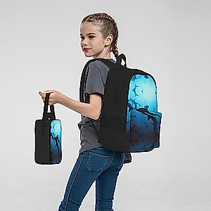 MQGMZ Hammerhead Sharks Print Backpack 3 Pcs Set Travel Hiking Lightweight Water Laptop Pencil Case Insulated Lunch Bag