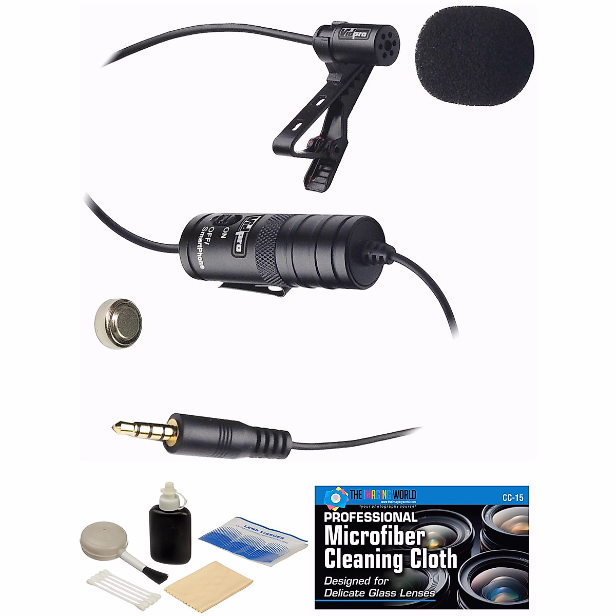 External Lavalier Microphone with 20' audio cable + Accessory Bundle for Action Cameras