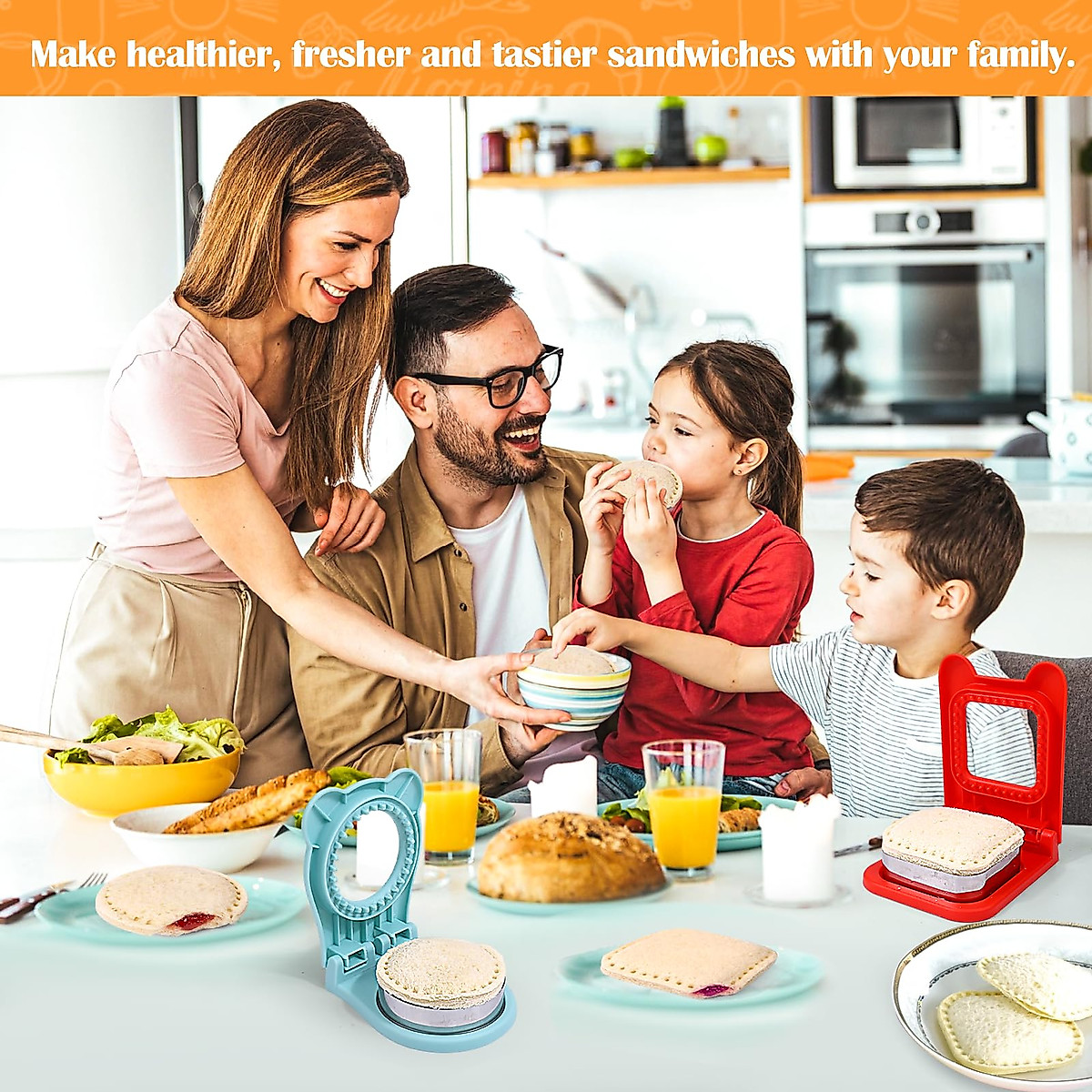 Vodolo Uncrustables Sandwich Maker,2PCS Sandwich Cutters for Kids Lunch,Crustless Breakfast Sandwich Cutter and Sealer Set Great for Children Boys Girls Lunchbox and Bento Box,Circle Square