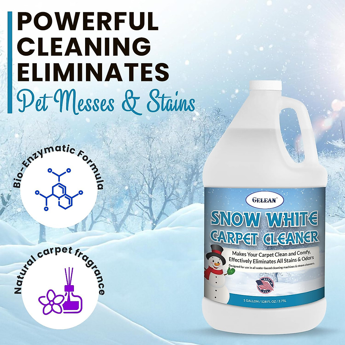 SNOW WHITE Carpet Cleaner Rug Extracting Shampoo, MADE IN USA, Carpet Cleaner Solution and Machine Use, Removes Even The Toughest Stains and odors, Rug Car Upholstery and Carpets, 1 Gallon