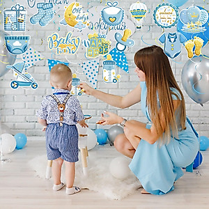 36pcs Blue Baby Shower Party Hanging Swirls Decor, It's A Boy Themes Party Supplies Boy Ceiling Hanging Streamers for Kids Gender Reveal Baby Shower Birthday Party Decorations