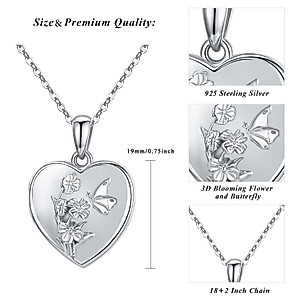 Butterfly Heart Locket Necklace That Hold 2 Photos, 925 Sterling Silver 3D Butterfly with Flowers Blooming Locket Necklace, silver, not known