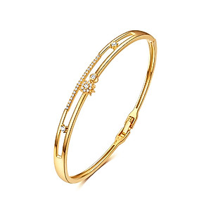 E Gold Bracelets for Women, 14K Gold Plated Bangles Bracelets with Cubic Zirconia Stones Lightweight Everyday Jewelry for Valentine's Day Wedding Birthday