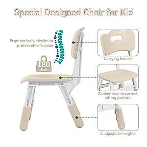 CuFun Kids Table and 4 Chairs Set, Children Study Desk, Dining Table, Height Adjustable Plastic Desk Painting Desktop Toddler Furniture for Boys and Girls (Burlywood-Wood Grain)