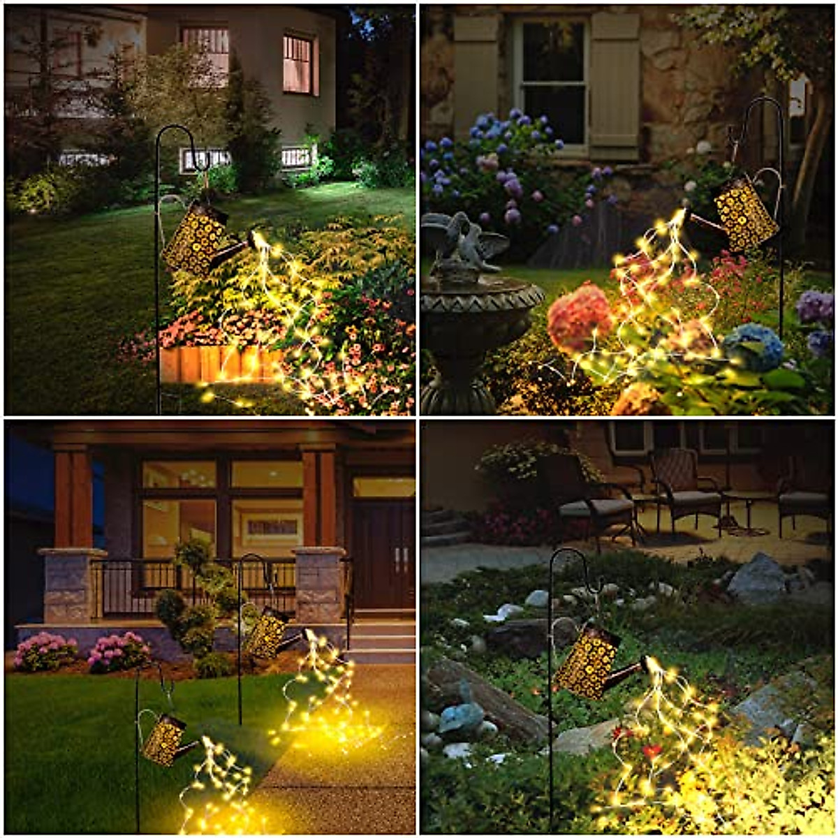 PoCare Watering Can Lights Solar Powered, 90 LEDs Retro Metal Kettle Lights Garden Decor Hanging Waterproof Solar Lights for Outdoor Pathway Yard Lawn Patio Party Decorations with Hook