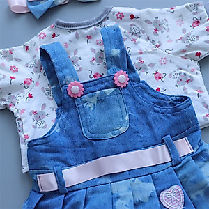 Reborn Baby Doll Clothes for 17-22 Inch Newborn Baby Doll Girl, Baby Doll Clothes Outfit Accessories fit 17-22 Inch Reborn Baby Doll Girl【Denim Skirt 5pcs Set 】