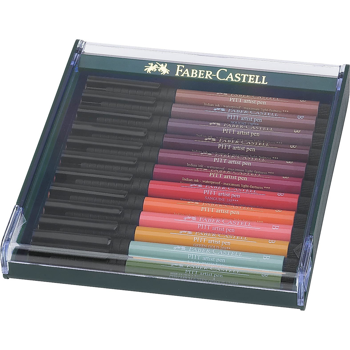 Faber-Castell Art & Graphic Pitt Artist Pen Brush India Ink Pen, Earth Tones, Set Of 12, For Art, Craft, Drawing, Sketching, Home, School, University, Colouring