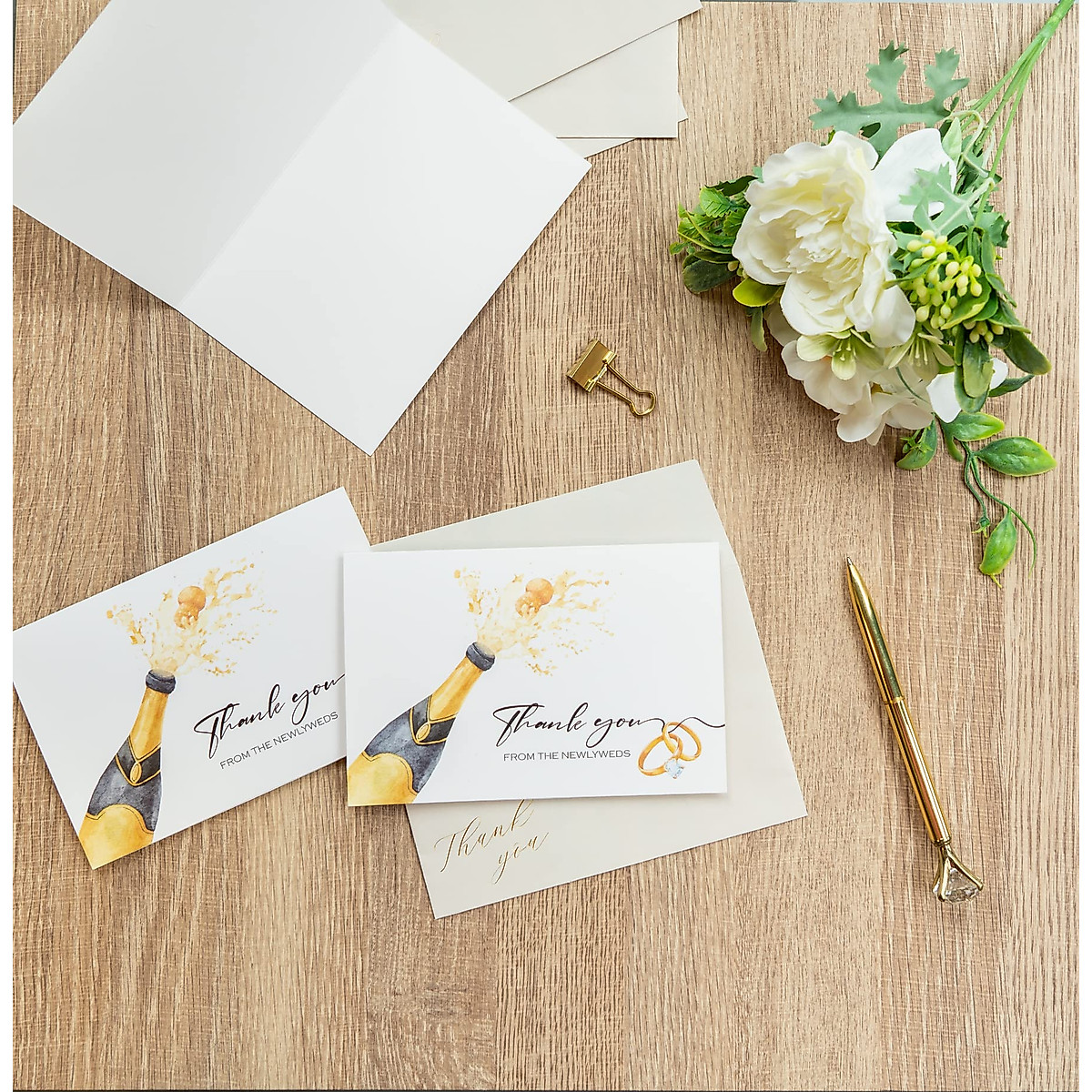 Gooji Wedding Thank You Cards with Matching Envelopes, 4x6 Inches, 20 Count, White and Beige