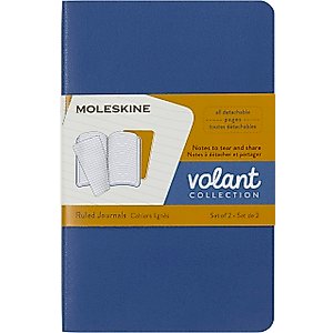Moleskine Volant Journal, Soft Cover, Pocket (3.5" x 5.5") Ruled/Lined, Forget-Me-Not Blue/Amber Yellow, 80 Pages (Set of 2)