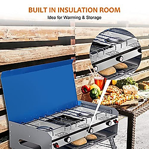 Camplux Propane Camping Stove 2 Burners & 1 Grill, Portable Outdoor Gas Stove, Auto-Ignition Camping Stove with Regulator, Total Power at 15,000 BTU