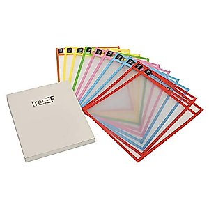 Dry Erase Pockets - Dry Erase Plastic Sleeves, Sheet Protectors - Back to School, Great School Supplies for Teachers, School Supplies for Kids, Homeschool Supplies - Assorted Colors (Pack of 10)