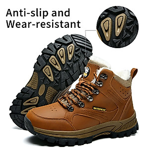 Mens Womens Snow Winter Boots Anti-Slip Mid Ankle Trekking Waterproof Hiking Outdoor Shoes Warm Fur Lined Size7 Brown