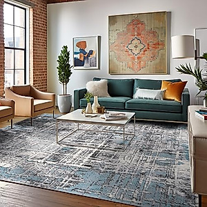 Rugshop Distressed Abstract Stain Resistant Soft Area Rug 7' 10" x 10' Blue