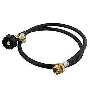 BISupply 4ft Propane Tank Gauge - Propane Hose Adapter 1lb to 20lb Fitting - Color Indicating Propane Gas Gauge