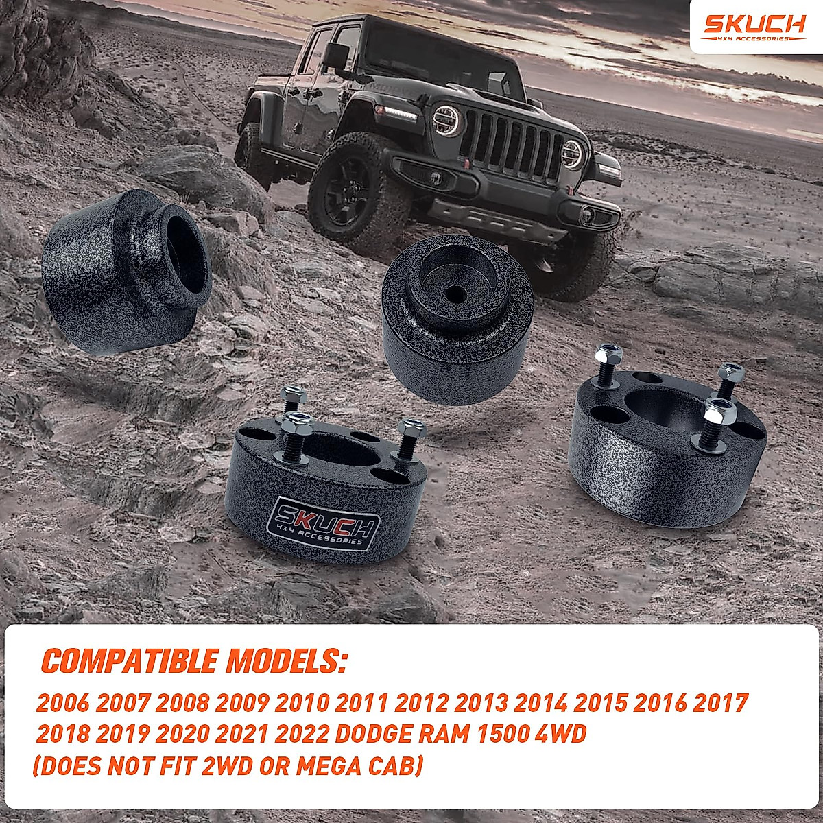 3" Front and 2" Rear Leveling Lift Kits for Dodge Ram 1500 4WD 2006-2022 Raise 3 Inch Front Strut Spacers and 2 Inch Rear Lift Spacer Suspension Lift Kit