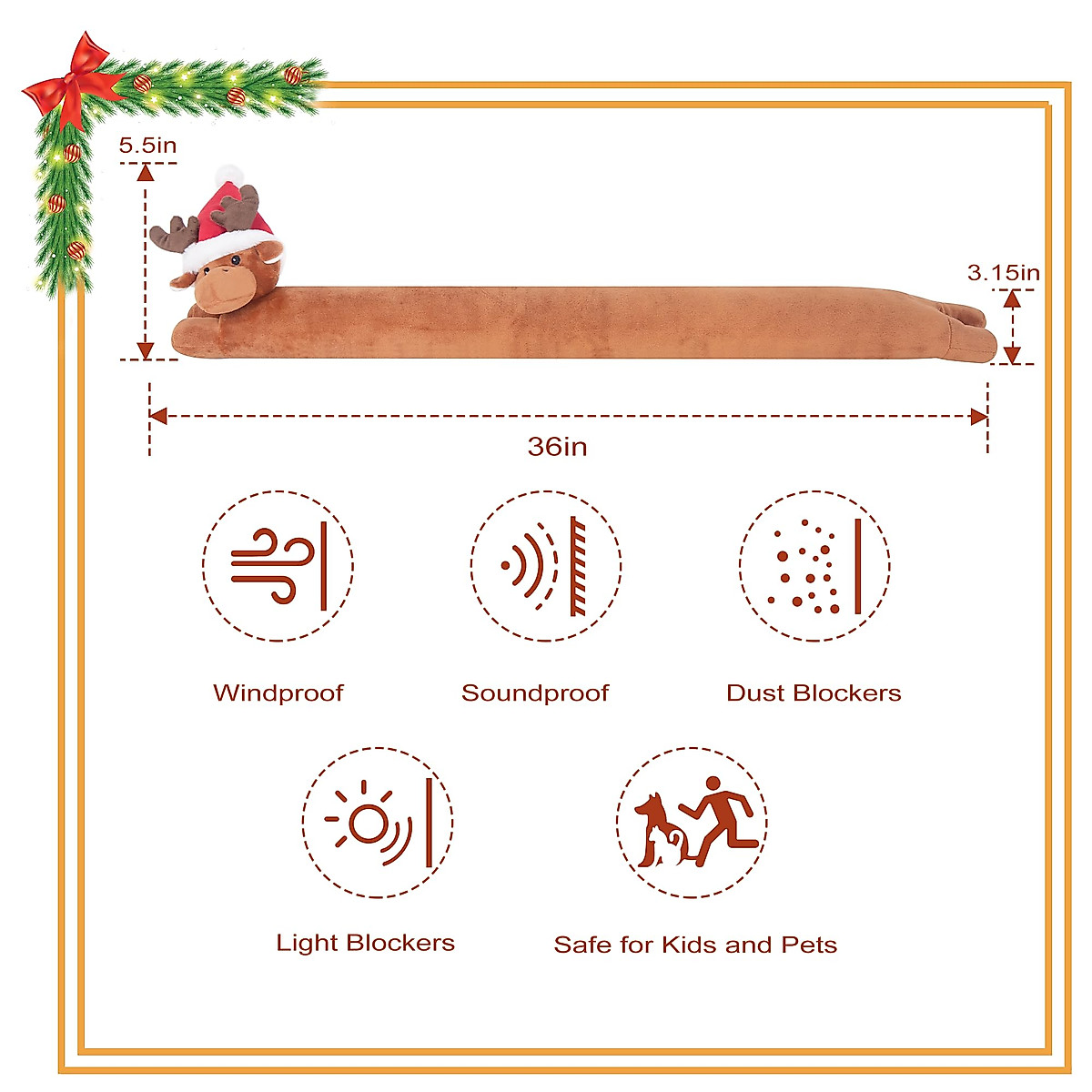 My OLi Under Door Draft Stopper Decorative Wind Stopper 36 inch for Door & Window Noise Blocker Gap Stoppers Window Sealer - Christmas Reindeer