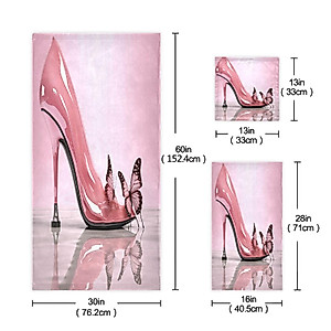 Flradish Pink High Heels Towels 3 Pack Bath Towels for Bathroom Set Soft Cotton Highly Absorbent Lightweight & Quickdry Towel Set 1 Bath Towel,1 Hand Towel,1 Washclothe
