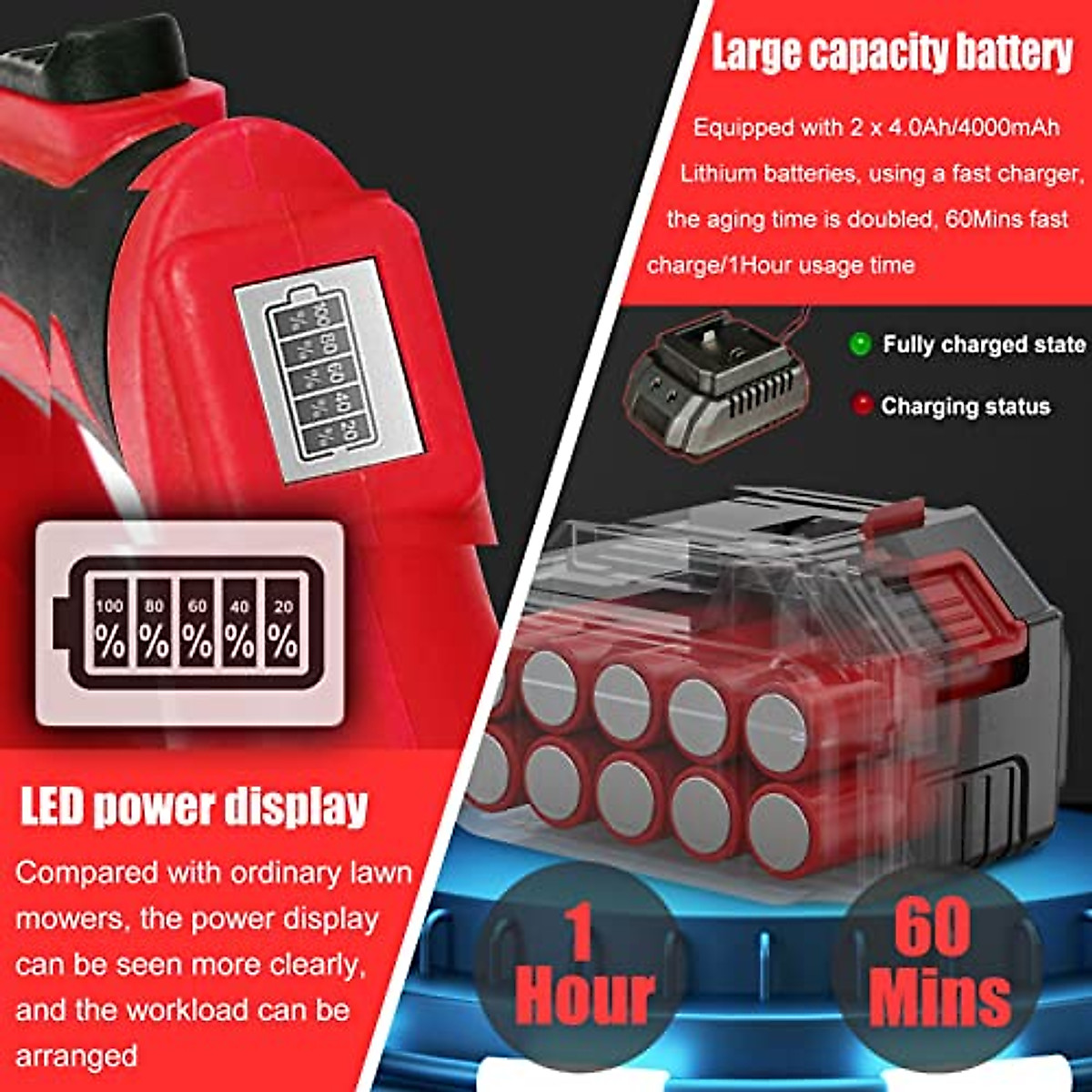 Weed Wacker Electric Cordless Grass Trimmer, 3-in-1 Lightweight Push Weed Eater & Edger Lawn Tool, 21V Brush Cutter Battery Powered, Lightweight Wheeled No String Trimmer for Garden&Yard