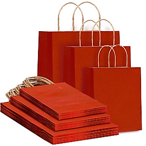 Qilery 30 Pcs Red Gift Bags with Handles Valentine Day Gift Bags Bulk Kraft Paper Treat Bags Candy Goodies Bags for Shopping Valentine's Day Wedding Birthday Party Favor Supplies,Small, Medium, Large
