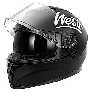 Westt Motorcycle Helmets Full Face Helmets - Street Bike Helmet with Dual Visor DOT Approved for Men Women Adults Compact Lightweight Storm X Grey Black White (Black, L (23.23-23.62 in))