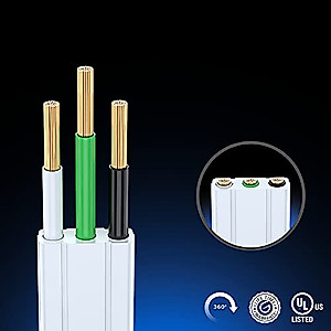 Maximm Cable 10 Ft 360° Rotating Flat Plug Extension Cord/Wire, 16 AWG Multi 3 Outlet Extension Wire, 3 Prong Grounded Wire - White - UL Certified