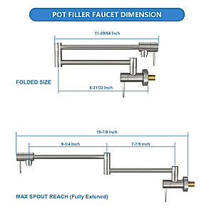 Lordear Pot Filler Faucet Brushed Nickel Finish Wall Mount Stove Kitchen Faucet Stainless Steel Pot Filler Folding Faucet Over Stove, Kitchen Pot Faucet with Double Joint Swing Arms