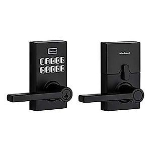 Kwikset 99170-004 SmartCode 917 Keypad Keyless Entry Contemporary Residential Electronic Lever Lock Deadbolt Alternative with Halifax Door Handle and SmartKey Security, Matte Black
