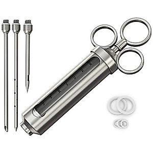 Cave Tools 2.3-oz Stainless Steel Meat Tenderizer Injection Syringe Kit with 3 Precision Marinade Injectors - BBQ Grill and Smoker Accessories