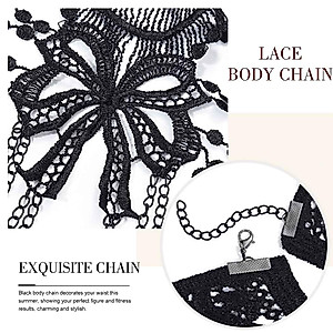 Aiosy Gothic Black Body Chain Sexy Lace Shoulder Necklace Chain Layered Rhinestone Bra Chain Rave Prom Costume Party Body Jewelry for Women