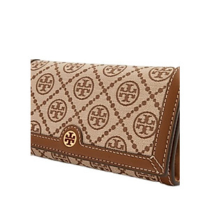 Tory Burch Women's T Monogram Jacquard Wallet Crossbody, Hazel, Tan, Print, One Size