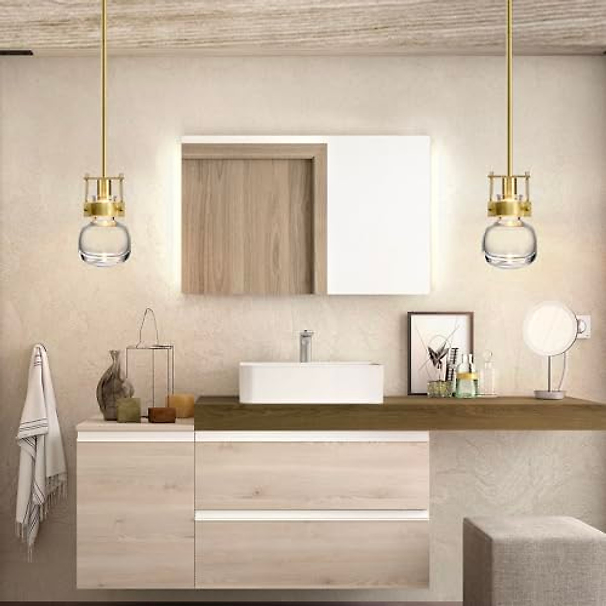 BUNKOS Modern Gold Pendant Light Hand Blown Glass Pendant Lighting for Kitchen Island Mini Globe Hanging Light Fixture in Brushed Brass Finished