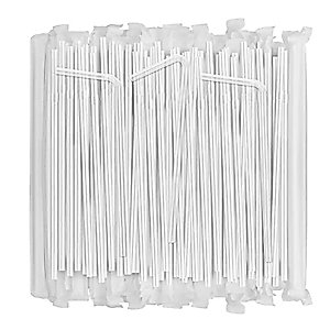 [100 Pcs] Bendy Individually Wrapped Plastic Straws - 8.25" Long Disposable Flexible Clear Drinking Straws