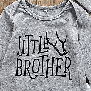 3PCS Newborn Baby Boys Cute Little Brother Romper+Pants+Hat Outfits Matching Set (0-6 Months, Little Brother)