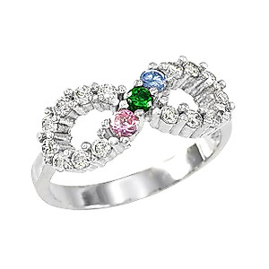 Birthstone Infinity Rings Solid 925 Sterling Silver Personalized Triple CZ (Size 11)