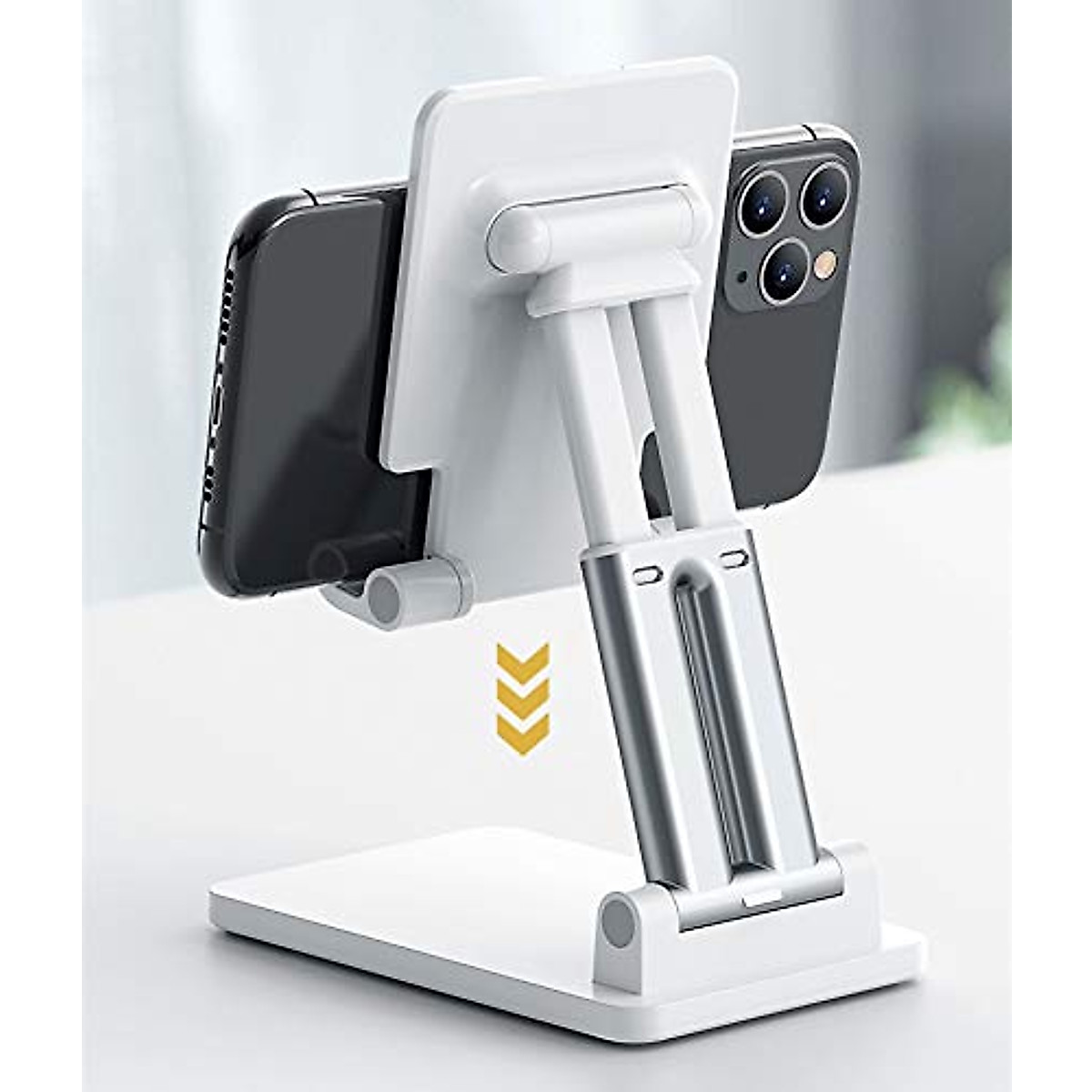 BrilliStar Cell Phone Stand Height Adjustable, [2020 Updated] Dual Tube Foldable Phone Stand,Portable Tablet Stand, Smartphones Desk Holder with Anti-Slip Design for iPad/Tablet/Mobile Phone(White)