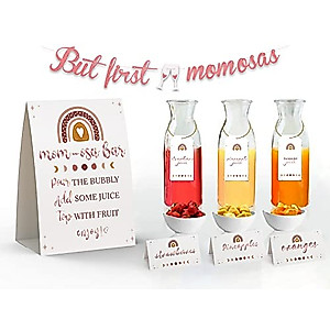 Momosa Bar Decorations – Gold Foil Banner Tags Kit, Momosa Bar Sign, 8 Bottle Tags, 8 Table Cards – Bridal Shower Bubbly Bar Champagne Baby Shower Wedding Birthday Party/mo018A