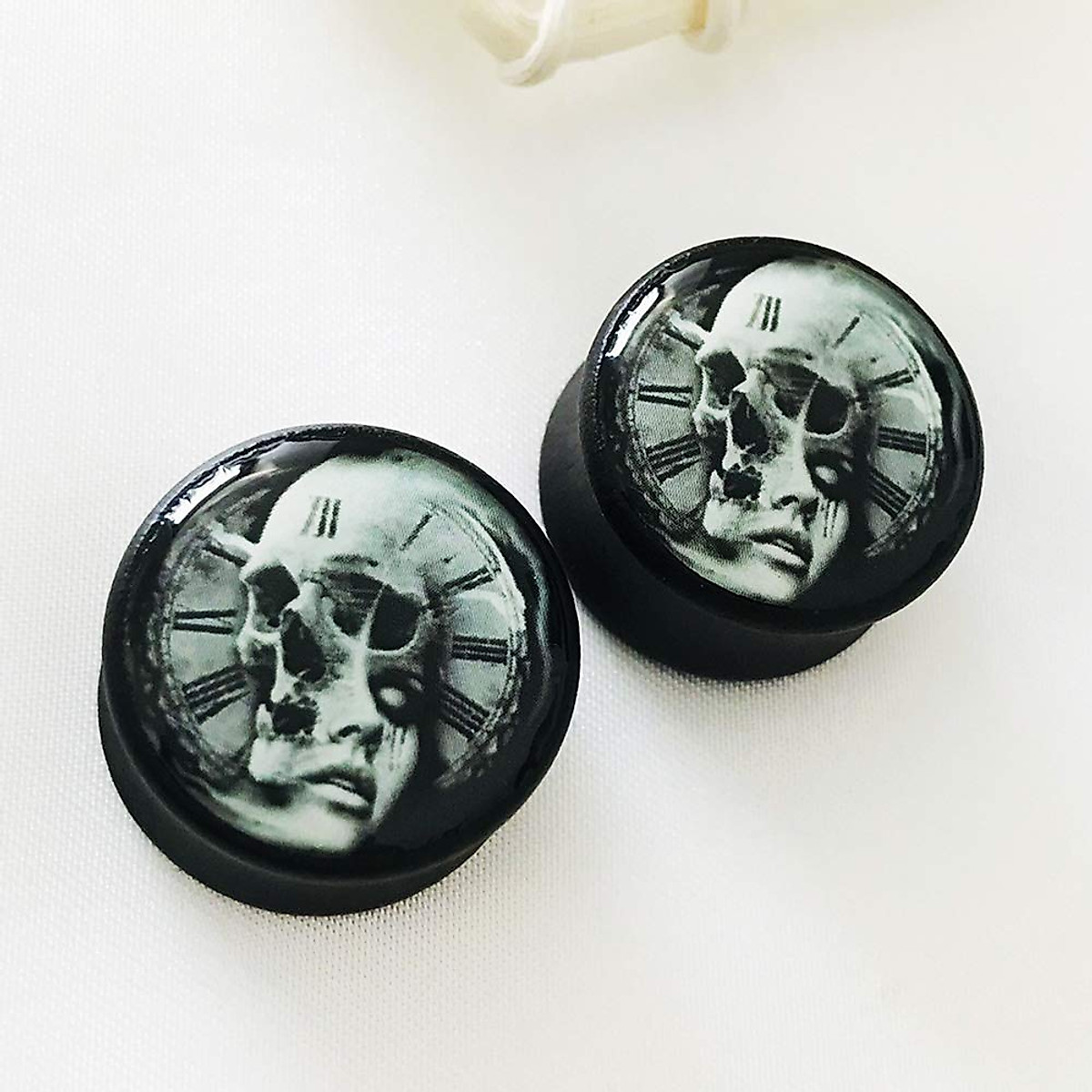 SERYNOW Wood Ear Gauges Plugs Double Flared Saddle Plugs Ear Stretcher Expander Skull Plugs Piercing Jewelry (00g (10mm))