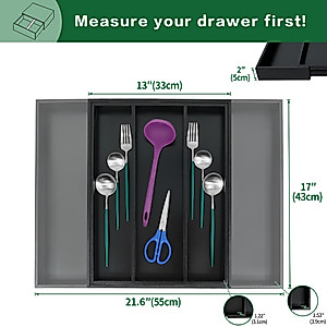 Utoplike Bamboo Drawer Organizer Kitchen Utensils, Adjustable Black Silverware Holder and Cutlery Tray Organiser, Expandable Drawer Divider for Flatware, Knives in Kitchen, Bedroom, Living Room