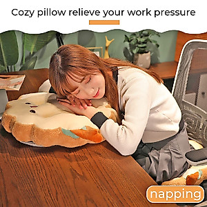 Toast Travel Pillow Seat Cushion Cute Plush Back Cushion Chair Pad Super Soft Washable nap Pillow for Car, Sofa and Bedroom, Squint Smile