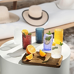 Classic Reusable Plastic Drinking Glasses, Hobnail Design, Shatterproof | 6 Set | Clear Tritan Highball, Acrylic Unbreakable Beaded Cups, Dishwasher Safe 13oz, Kitchen Cups, BPA-free, Indoor, Outdoor