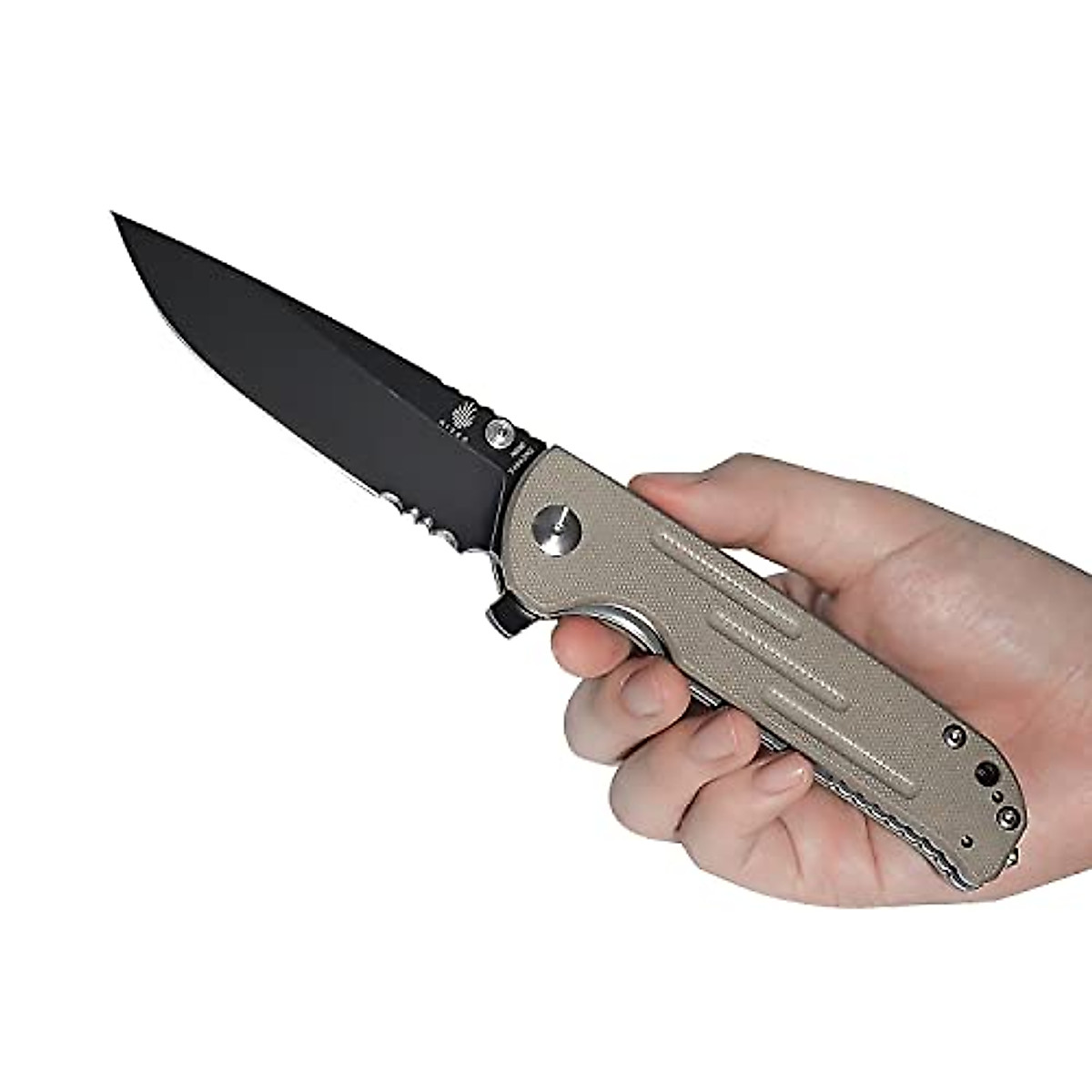 Kizer Justice, EDC Folding Knife Black N690 Blade and Desert G10 Handle with Clip pocket knives for men -V4543N2