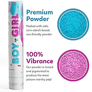 (3 Blue & 3 Pink) Baby Gender Reveal Powder Cannon with Holi Powder | TUR Party Supplies | No Mess 100% Biodegradable | 12 inch | Confetti Popper Sticks for Baby Boy or Girl Gender Reveal Decorations & Game Ideas