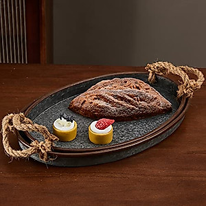 Oval Metal Iron Tray Galvanized Metal Tray with Rope Handle Farmhouse Candle Holder Tray Industrial Style Serving Tray Decor Photography Props