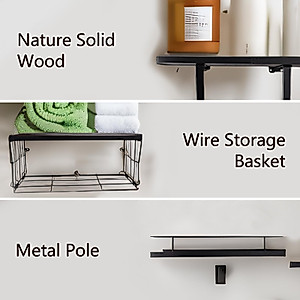 PSUTBPAT Bathroom Shelves Over Toilet for Wall，Floating Shelves Over Toilet Paper Holder，Wall Mounted Rustic Wood Storage Basket Shelves for Bedroom，Living Room & Kitchen, Black